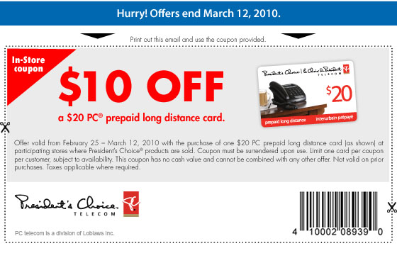 Presidents Choice Printable Coupon Canada save $10 off a $20 Long ...