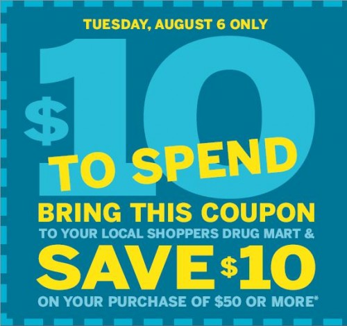 Shoppers Drug Mart: $10 Off When You Spend $50 or More Tuesday August ...