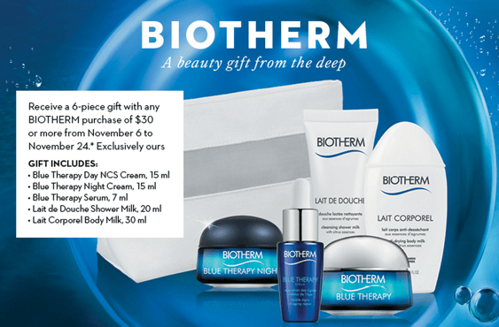 Hudson's Bay Canada Deals: FREE 6-Piece Biotherm Beauty Gift with $30 ...