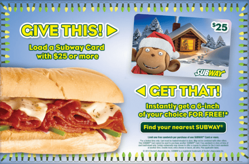 Subway Canada Promotion: Get a FREE 6-Inch Sandwich when You Load a $25 ...