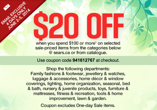 Sears.ca Canada Promo Codes: Get $20 Off when you Spend $100 or More on ...