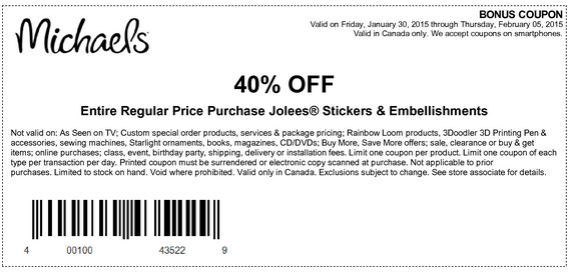 Michaels Arts and Crafts Store Canada Coupons: Save 40% OFF One Regular ...