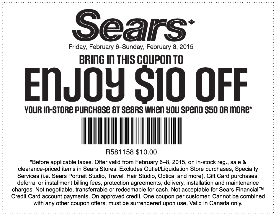 Sears Canada Promo Code and Weekend Sale: Save an Extra $10 Off Your ...
