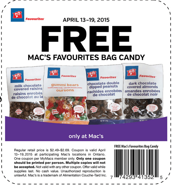 Mac's Convenience Store Canada: FREE Bag of Candy With Print Out Coupon ...