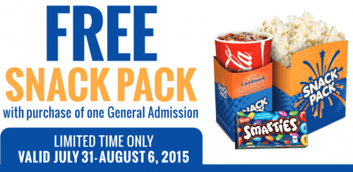 Landmark Cinemas: Free Snack Pack With General Admission (Ontario ...