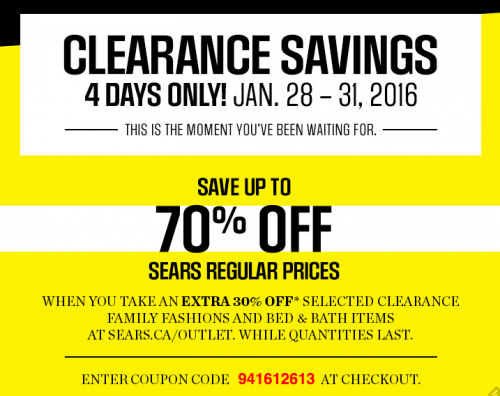 Sears Outlet Canada Clearance Promo Code Sale: Save An Extra 30% Off ...
