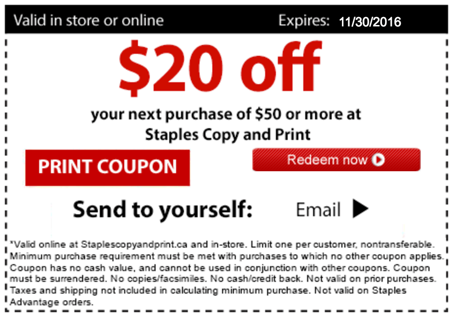 Staples Copy Print Canada Deals Save 20 Off 50 15 Off 40 Coupons Canadian Freebies 