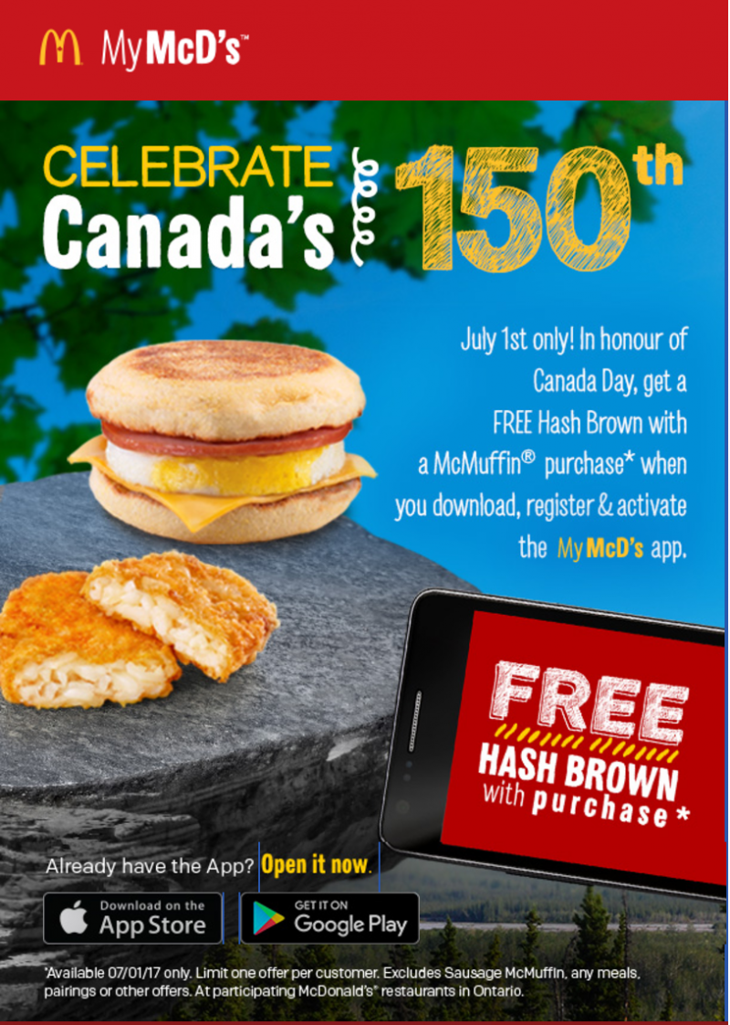 McDonald's Canada 150th Promotions: FREE Hash Brown With a McMuffin ...