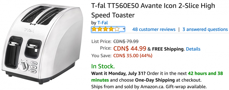 Amazon Canada Deals: Save 44% on T-fal Avante Icon 2-Slice High Speed ...