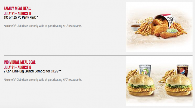 KFC Canada Colonel’s Club Weekly Deals: Family Meal Deal: $10 off 25 PC ...