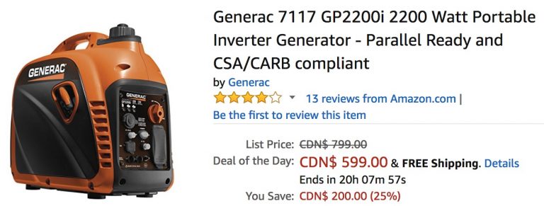 Amazon Canada Deals Of The Day: Save 25% on Generac 7117 GP2200i 2200 ...