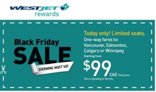 WestJet Canada Black Friday Sale: $99 One-way Fares Total Price from ...