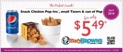 Mary Brown's Chicken & Taters Canada April Coupon: Get Snack Chicken ...