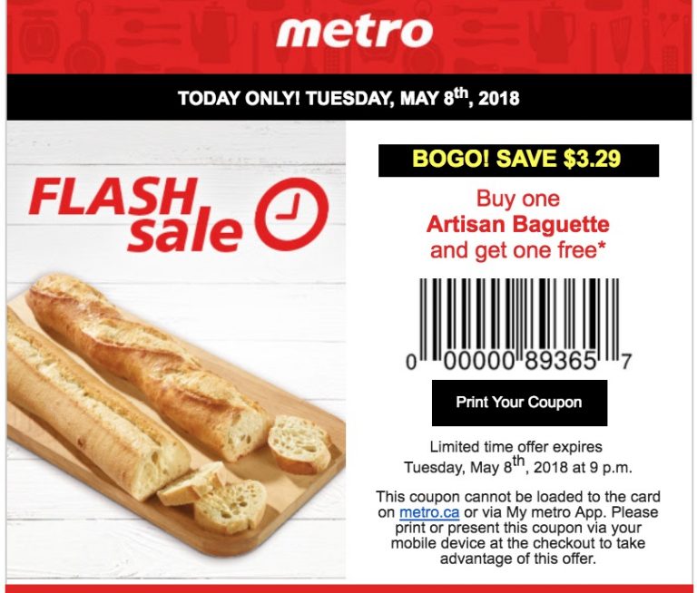 Metro Canada Flash Sale: Today Only, Buy One Artisan Baguette and Get ...