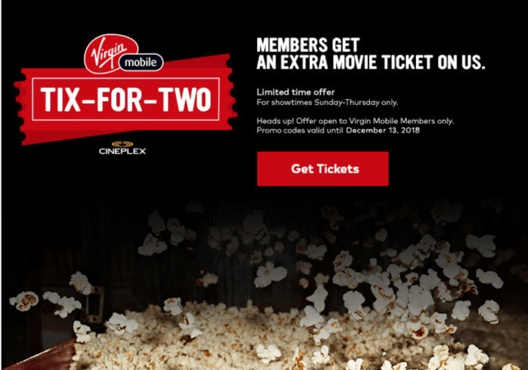 Virgin Mobile Canada Promotion: Cineplex Buy One, Get One Free Voucher ...