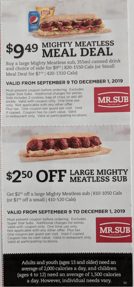 Mr.Sub Canada Coupons: Buy One, Get One FREE, Large Sub for $2.39 and ...