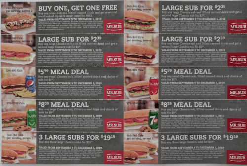 Mr.Sub Canada Coupons: Buy One, Get One FREE, Large Sub for $2.39 and ...