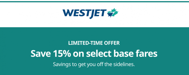 WestJet Canada Flights Tickets Coupon Code Sale: Save 15% off Select ...