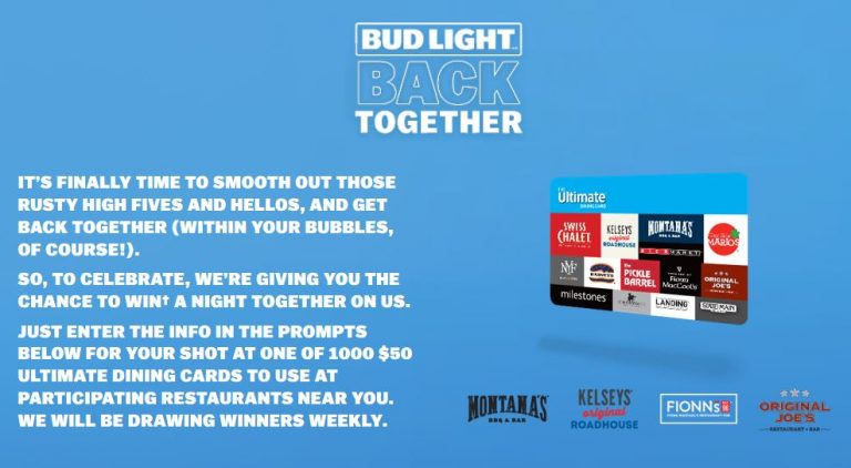 Bud Light Back Together Contest: Win One Of 1,000 Ultimate Dining Gift ...