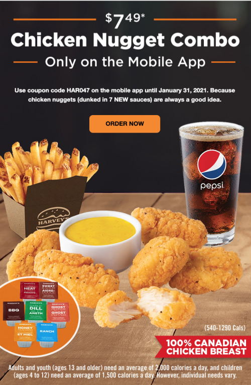 Harvey’s Canada Promotions: Get Chicken Nugget Combo for $7.49, on ...