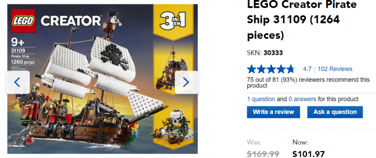 Toys R Us Canada: Lego Creator Pirate Ship $101.97, (Was $169.99 ...
