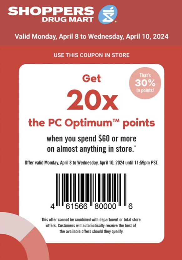 Shoppers Drug Mart Canada: 20x The PC Optimum Points or 20,000 PC ...