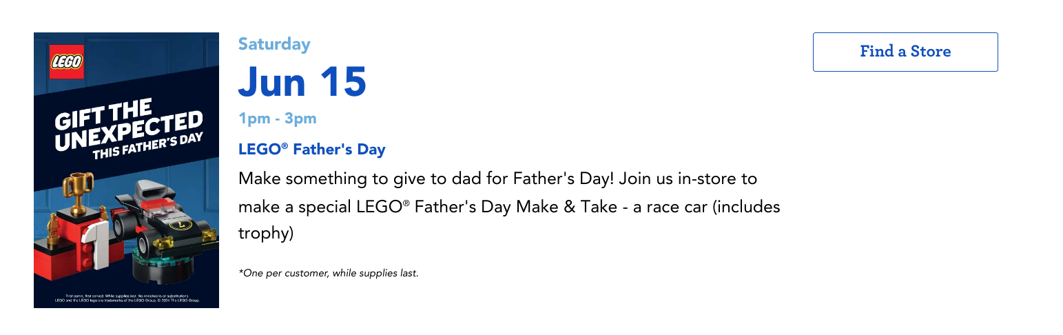 Toys R Us Canada: Free Father's Day LEGO Make & Take Event June 15th ...
