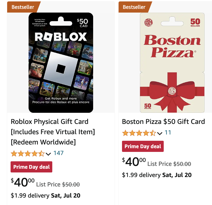 Amazon Canada Prime Day Gift Cards Deals: Save 20% off Select Gift ...