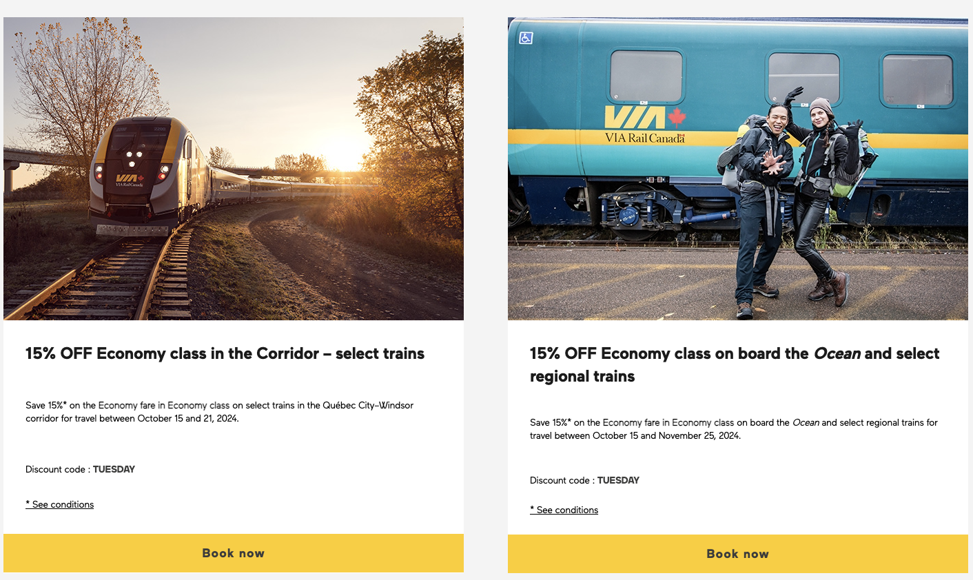 VIA Rail Canada Discount Tuesday: Save 15% OFF Economy Class Using ...