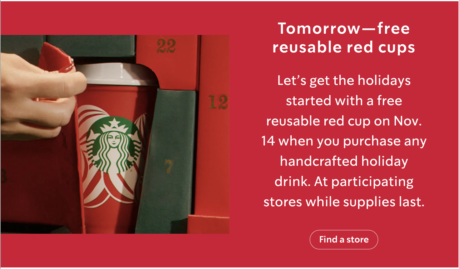 Starbucks Canada FREE Limited Edition Red Reusable Cup on November 14 ...