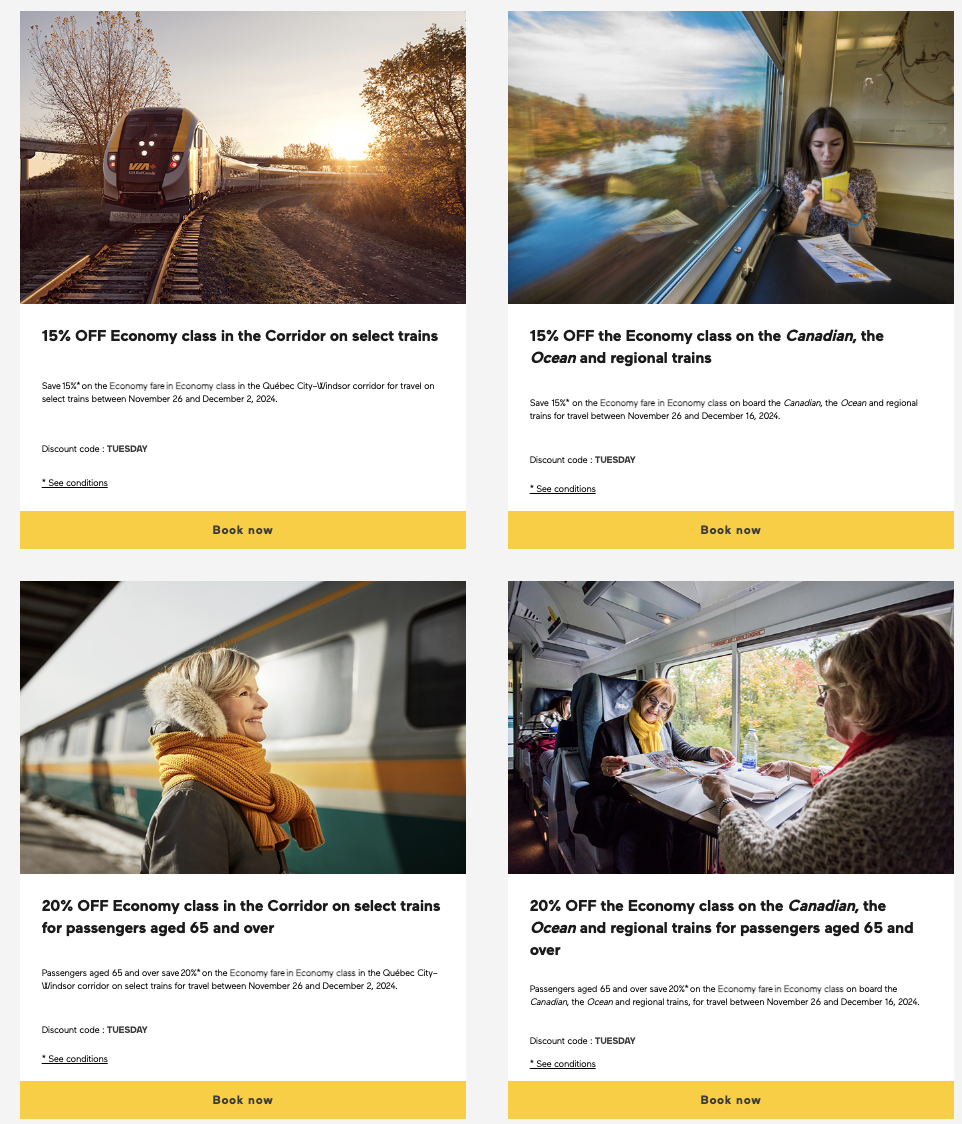 VIA Rail Canada Discount Tuesday: Save 15% - 20% OFF Economy Class ...