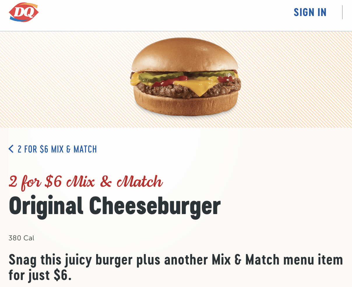 Dairy Queen Canada Offers: 2 for $6 Mix & Match Original Cheeseburger ...
