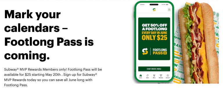 SUBWAY Restaurants Canada Subway Footlong Pass: Receive 50% off 1 ...