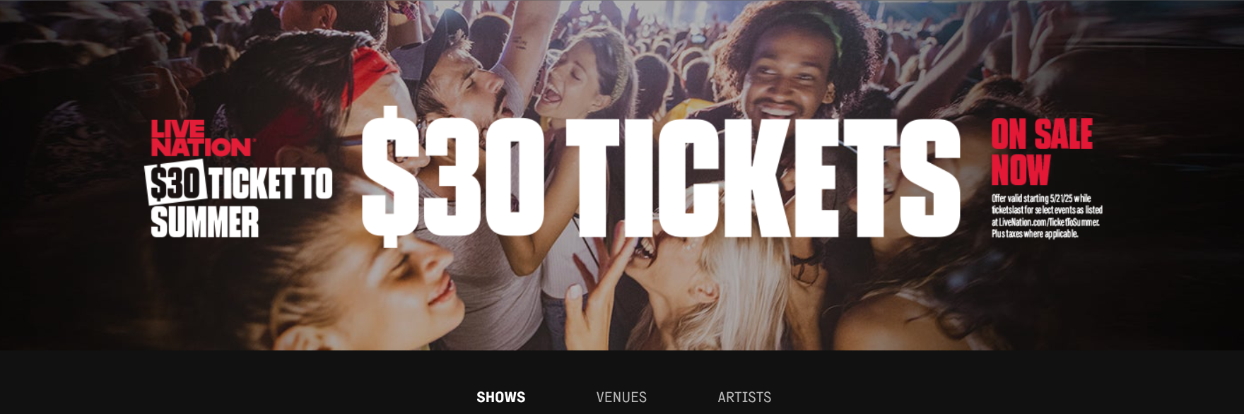 Live Nation Canada Ticket To Summer Promotion: $30 Concert Tickets Now ...