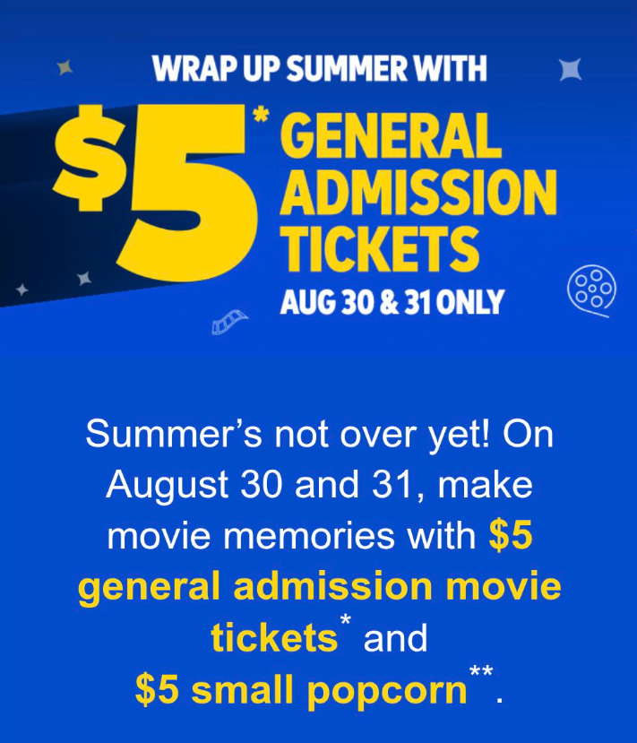 Cineplex Canada: $5 General Admission Tickets August 30th & 31st + $5 ...