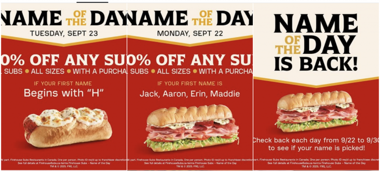 Firehouse Subs Canada Name of the Day Promotion: Chosen Names Will Get ...