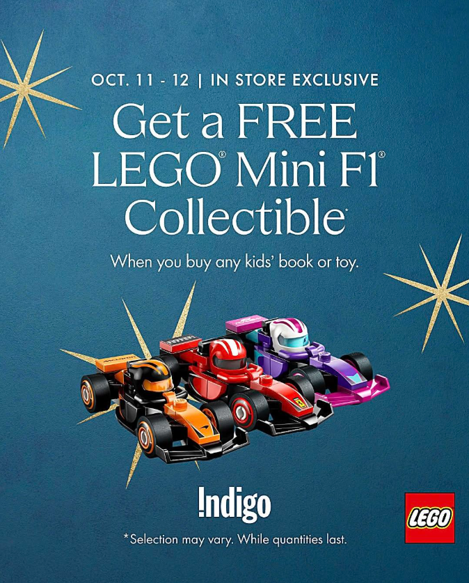 Indigo Chapters Canada: Get A Free LEGO Mini F1 Collectible With The ...