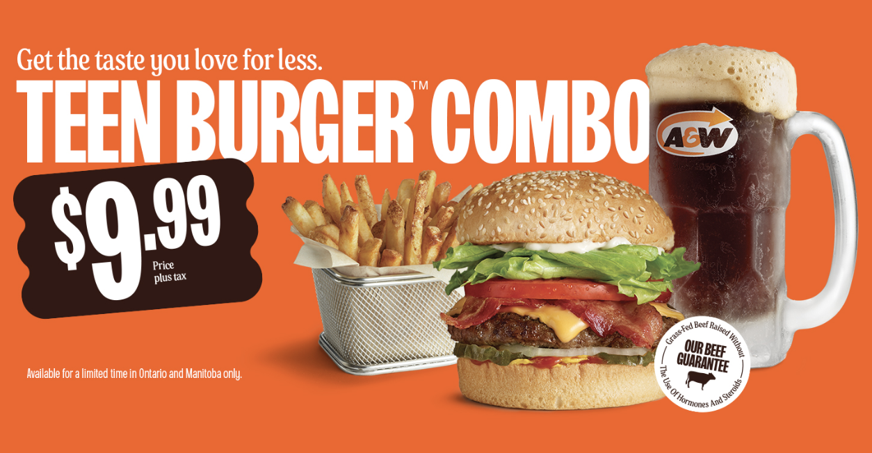 A&W Canada Promotions: Get Teen Burger Combo for $9.99 - Canadian ...