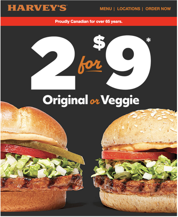 Harvey's Canada Deals: Enjoy Two Original or Veggie Burgers for $9 ...