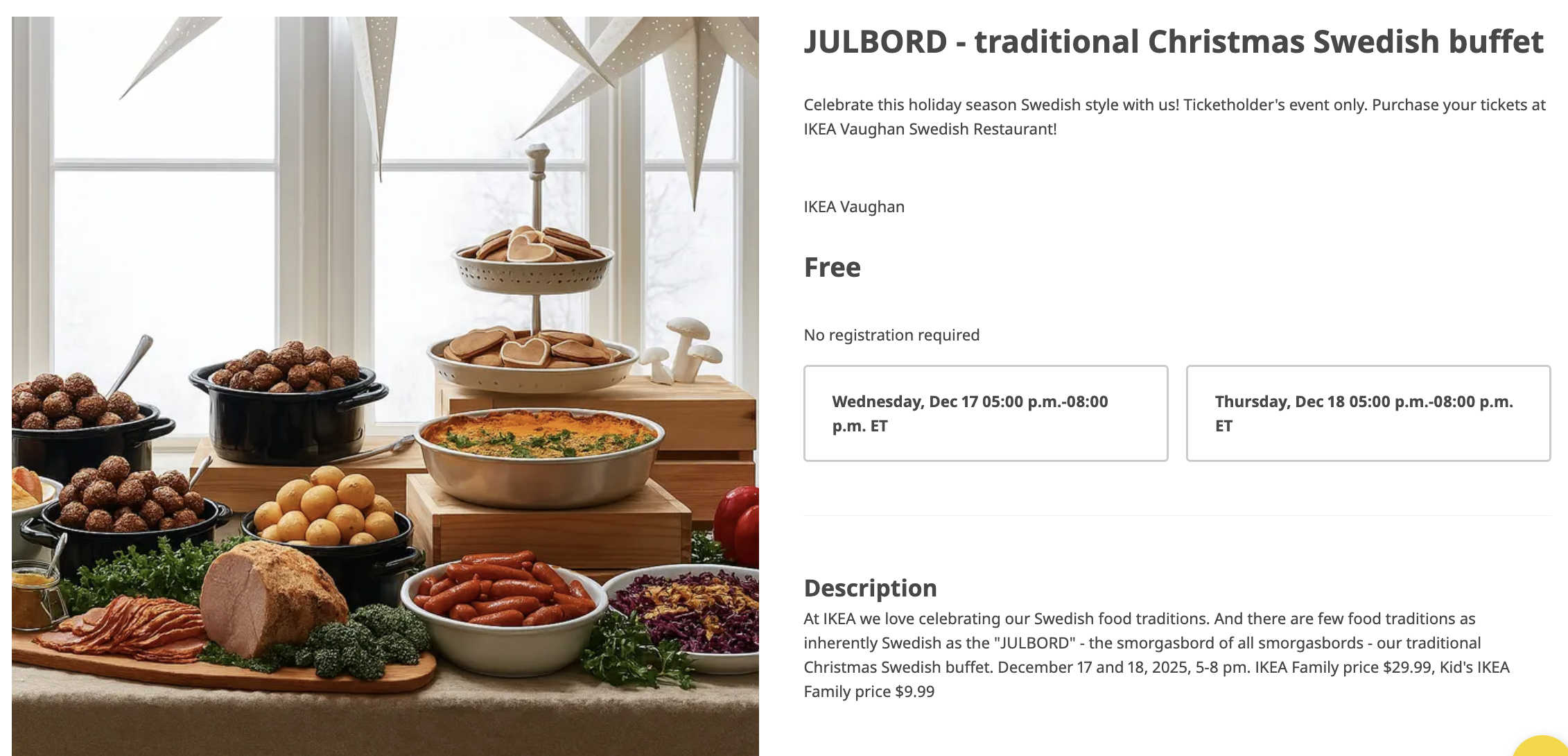 IKEA Canada Christmas Holiday Buffet For $29.99 on December 17 & 18 ...