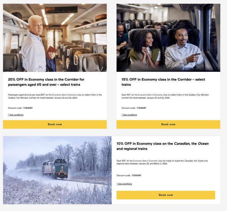 VIA Rail Canada Discount Tuesday: Save 10-20% OFF Economy Class Using ...