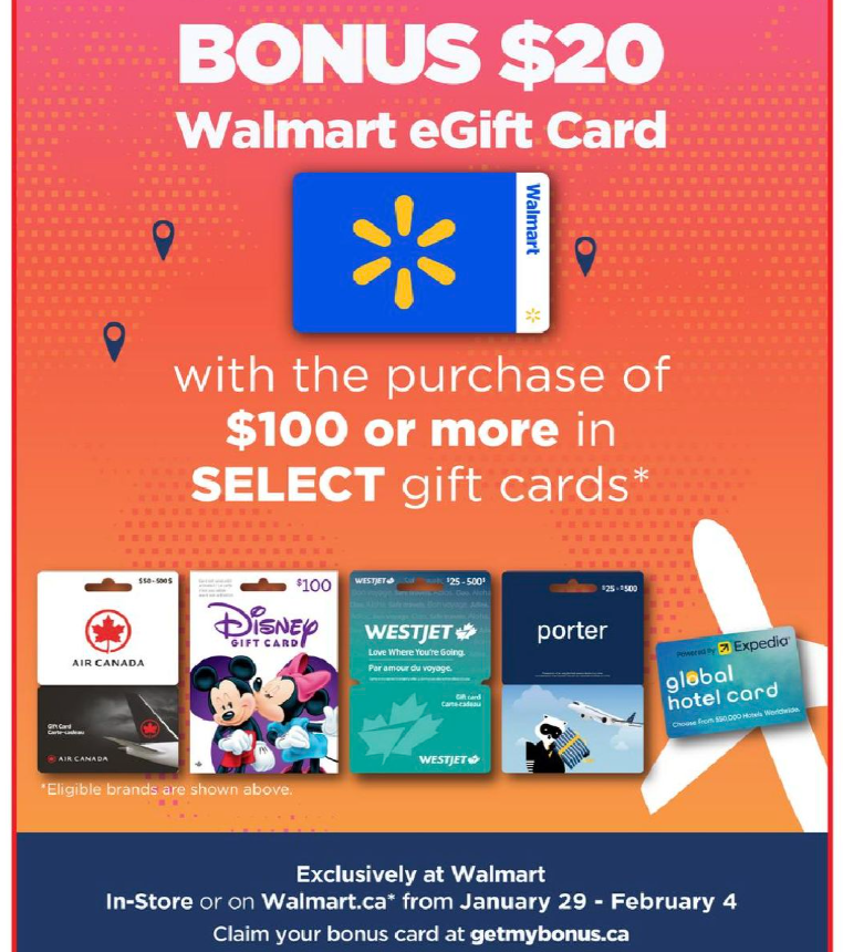 Walmart Canada: Get a Bonus $20 Walmart eGift When You Purchase $100 or ...
